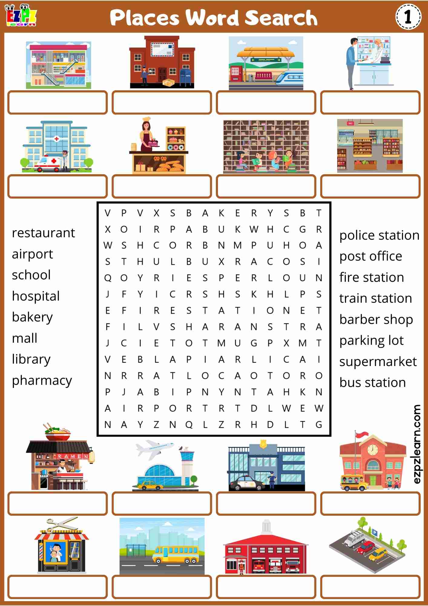 Places in the City Word Search – Fun Vocabulary Activity for Kids Free PDF Download Set 1 ...